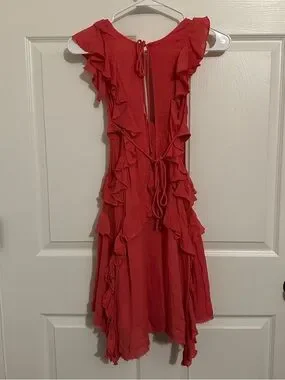 Free People | Dresses | Free People Red Oneshoulder Ruffled Mini Dress ...